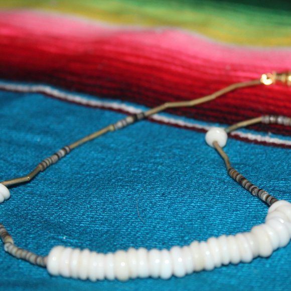 Jewelry | Vintage Handmade Pooka Shell Necklace With Gold Tone Beads ...